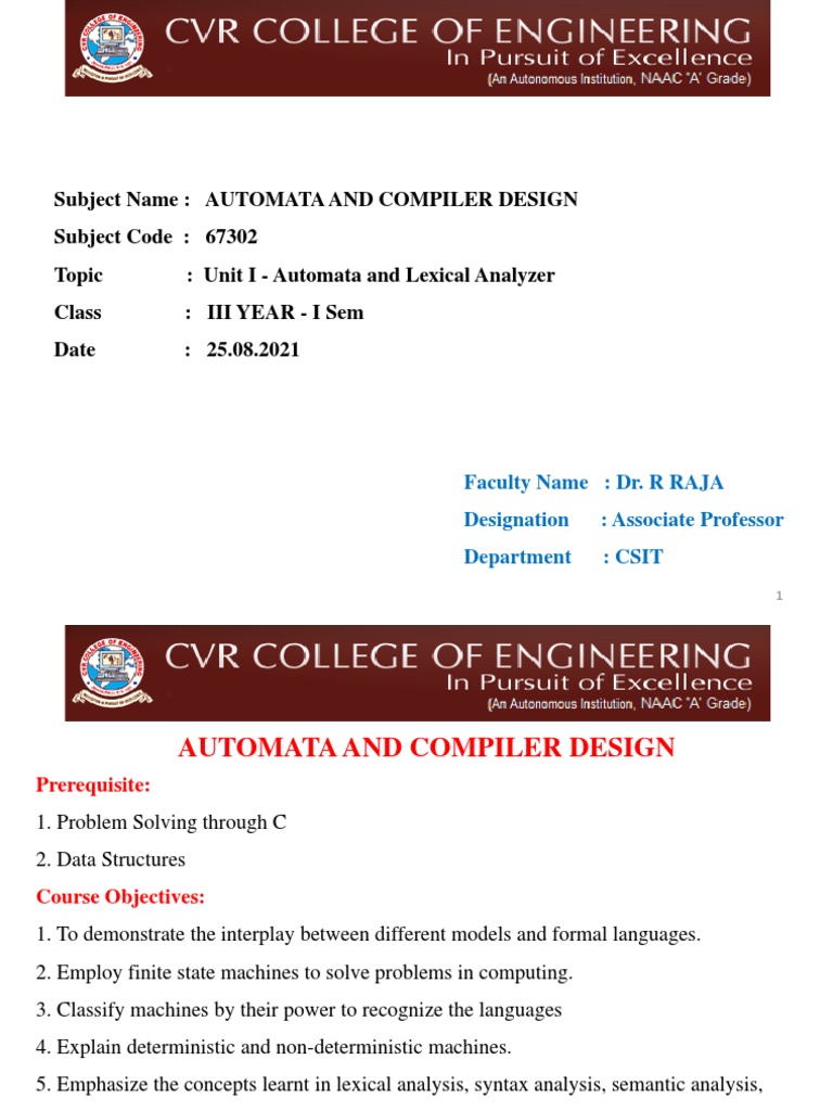 Unit I - Automata and Lexical Analyzer | PDF | Parsing | Compiler
