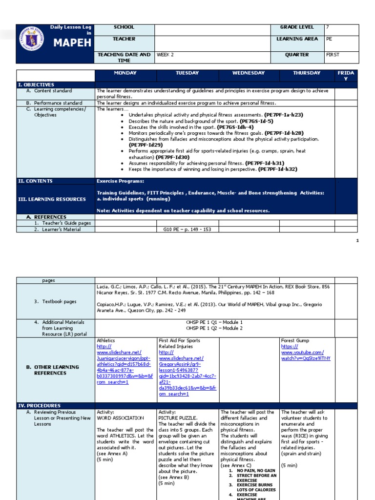 Designing an Individualized Exercise Program: A Daily Lesson on Fitness ...