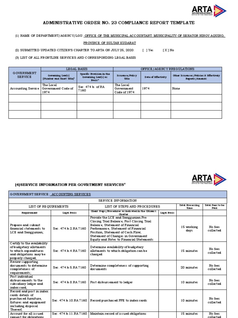 Administrative Order No. 23 Compliance Report Template | Download Free ...