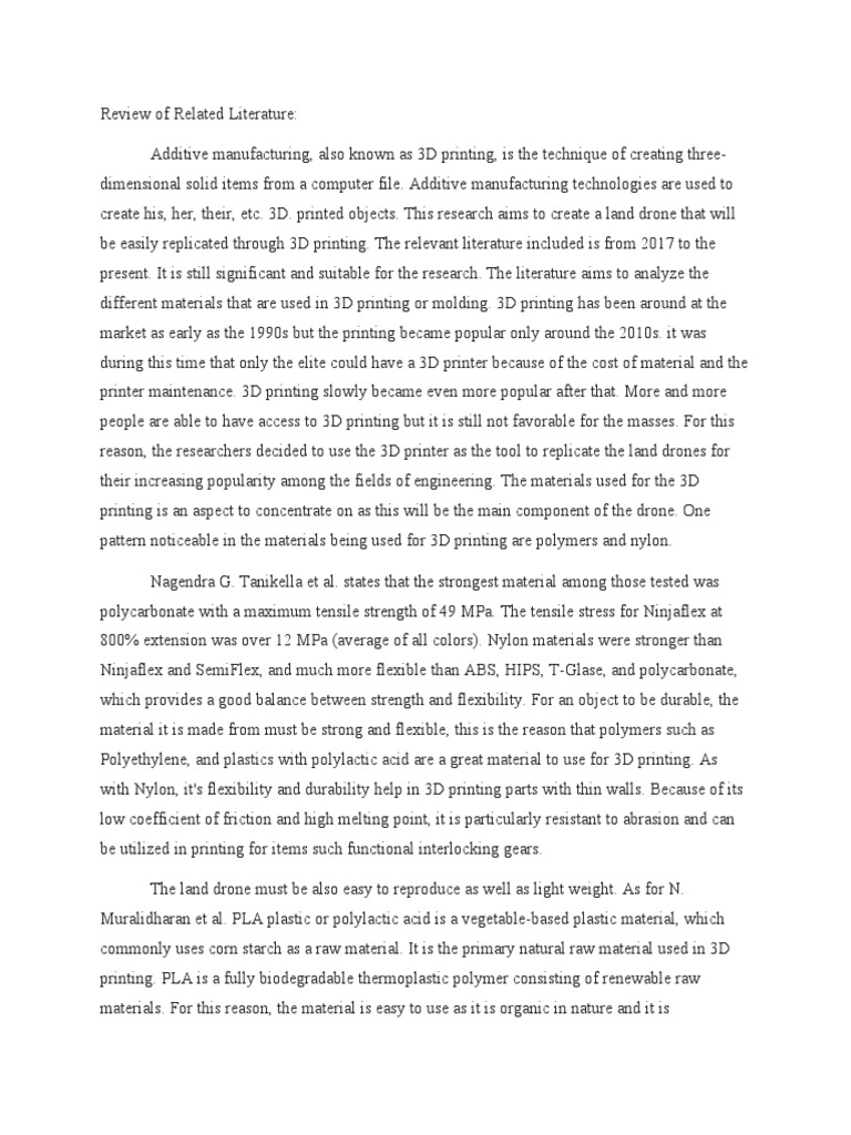 Review of Related Literature Materials | PDF | 3 D Printing | Plastic