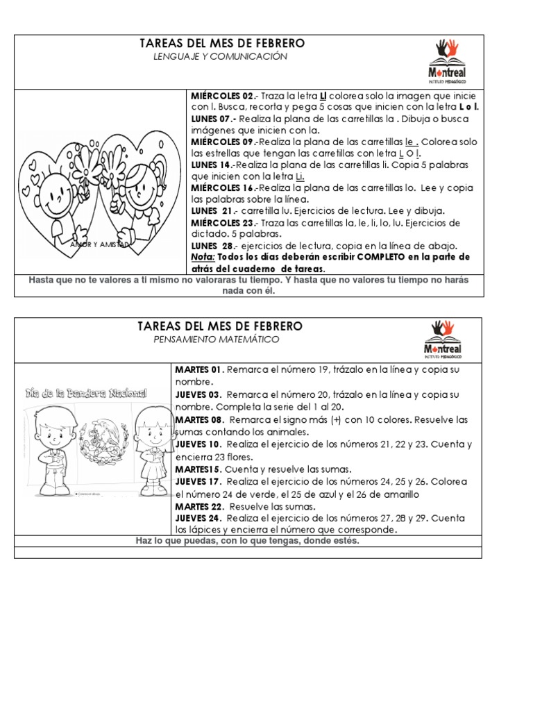 Tareas de Febrero para Niños | PDF