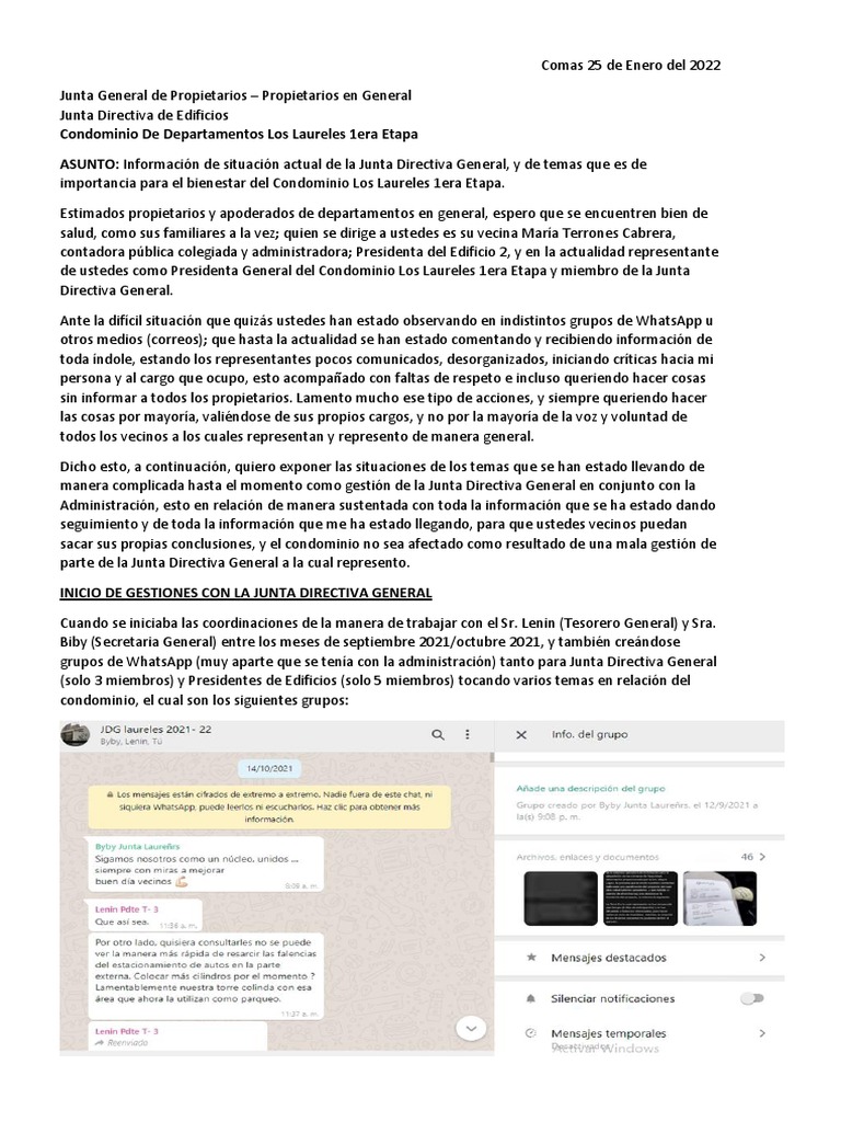 Testimonio e Informe de Situación Actual, JDG - Los Laureles 1 | PDF ...