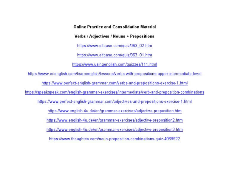 Verbs - Adjectives - Nouns and Prepositions | PDF