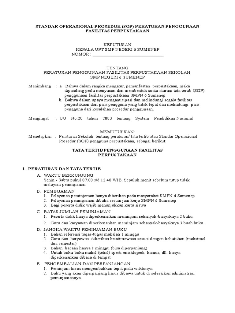 Sop Perpustakaan Sekolah Compress | PDF