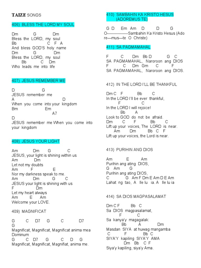 Taize Songs Chords | PDF | Christian Denominational Families | Worship