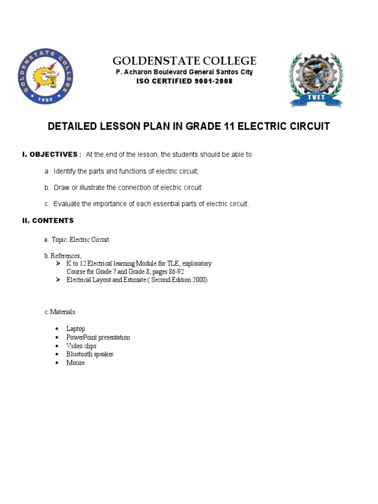Grade 11 Electric Circuit Lesson Plan | PDF | Direct Current | Electricity