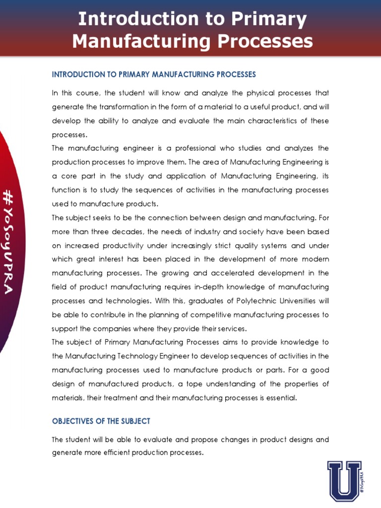 Introducción A La Materia PROCESOS PRIMARIOS DE MANUFACTURA | PDF ...