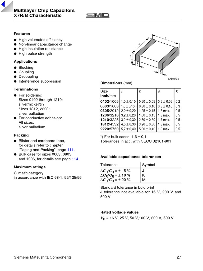 Multilayer Chip Capacitors X7R/B Characteristic: Features | PDF ...