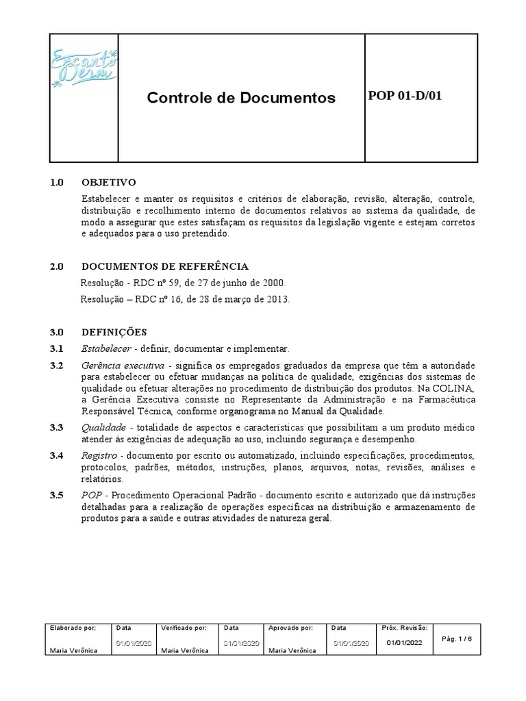 POP 01 - D - 02 Controle de Documentos | PDF | Qualidade (negócios ...
