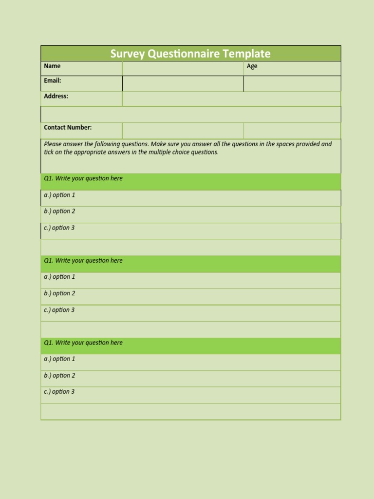 Questionnaire Template 27 | PDF | Games & Activities