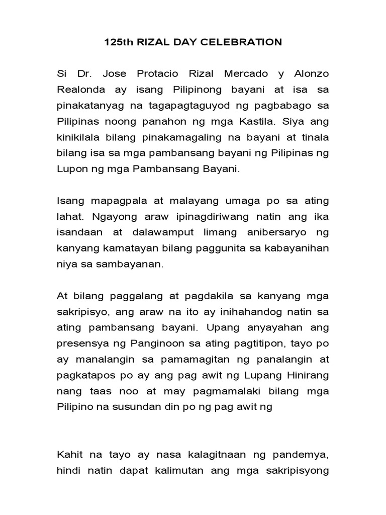 Rizal Day Script | PDF
