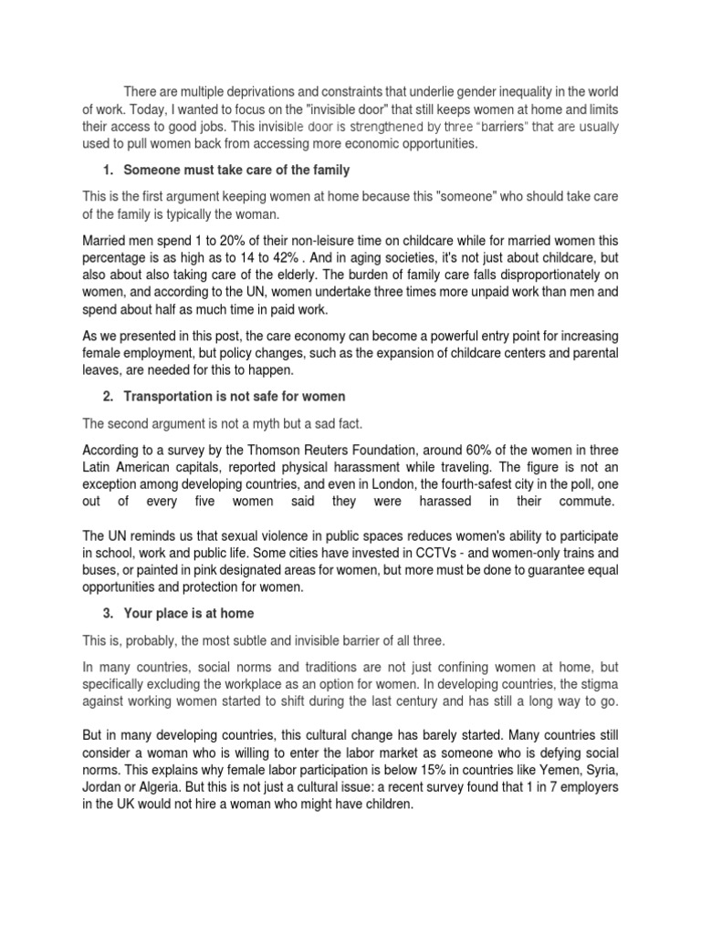 3 Barriers of Women in Employment | PDF | Injustice | Discrimination ...