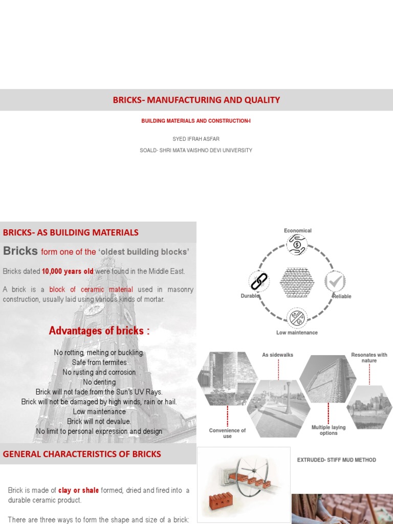 Bricks-Manufacturing and Quality: Building Materials and Construction-I ...