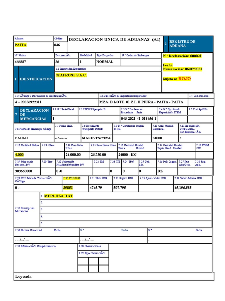 Declaracion Unica de Aduanas (A1) | PDF | Comercio | Gestión de la cadena de suministro
