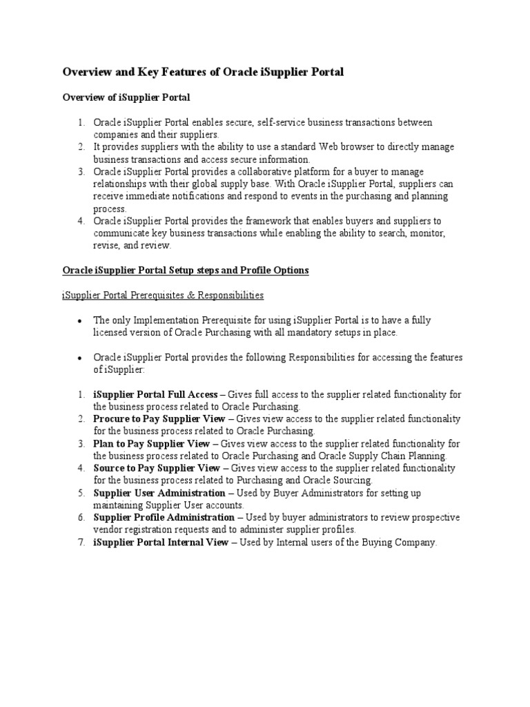 Overview and Key Features of Oracle ISupplier Portal | PDF | Invoice ...