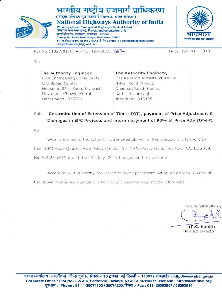 NHAI Circular - Determination of EOT | Download Free PDF | Road ...