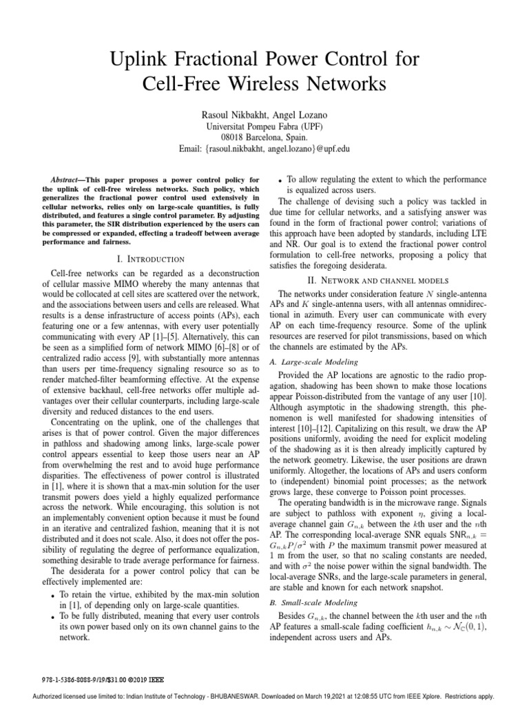NIL19 - Fractional Power Control For Cell Free | PDF | Signal To Noise Ratio | Mimo