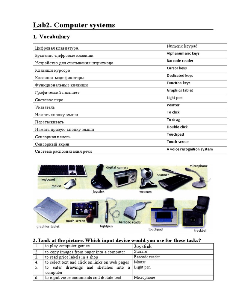 Lab2. Computer Systems: 1. Vocabulary | PDF | Cursor (User Interface) | Human–Machine Interaction