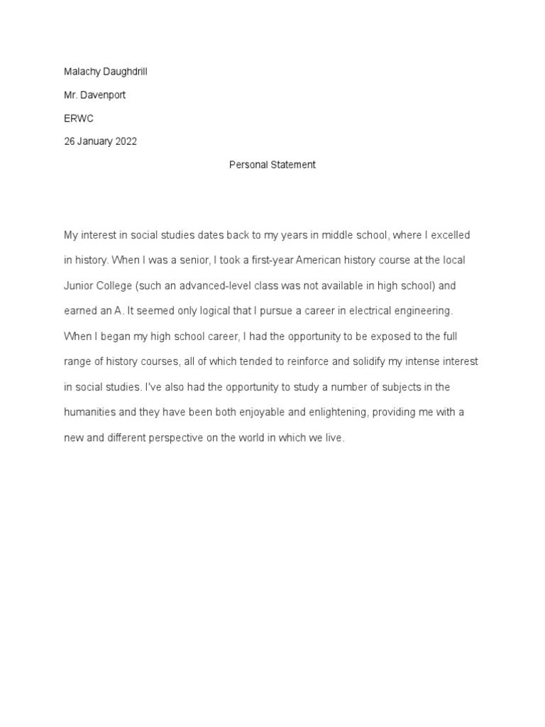 Malachy Daughdrill - Personal Statement | PDF | Politics | History