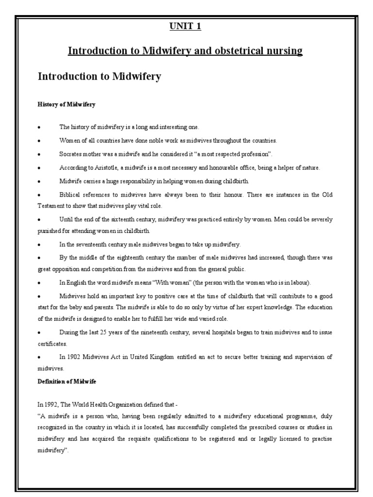 Unit 1 - Introduction To Midwifery | PDF | Midwife | Pregnancy