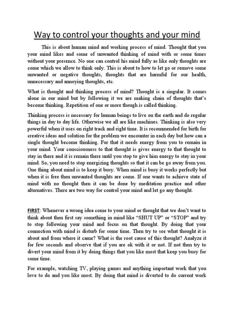 How to Control Your Thoughts and Manage an Overactive Mind | PDF ...