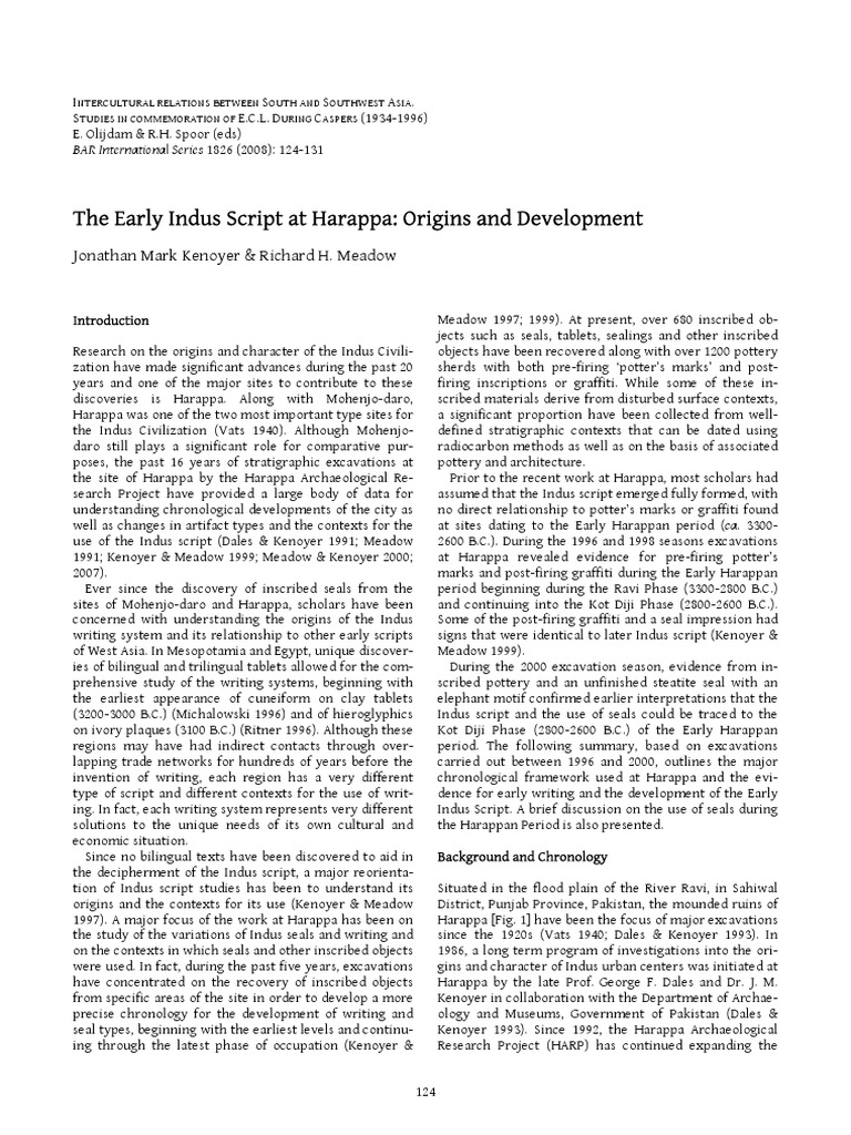 The Early Indus Script at Harappa: Origins and Development: Jonathan ...