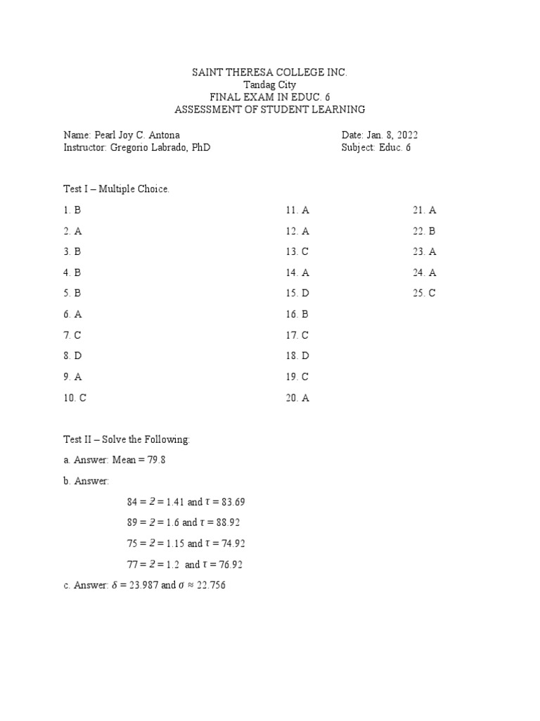 Educ 6 Final Exam | PDF | Educational Assessment | Test (Assessment)