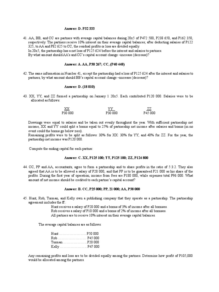 Partnership Profit Allocation Calculations | PDF | Partnership | Net Income