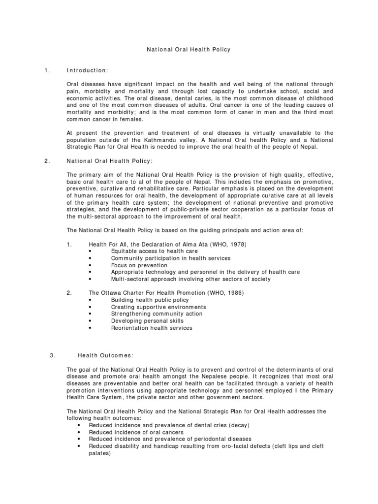 National Oral Health Policy | PDF | Dentistry | Periodontology