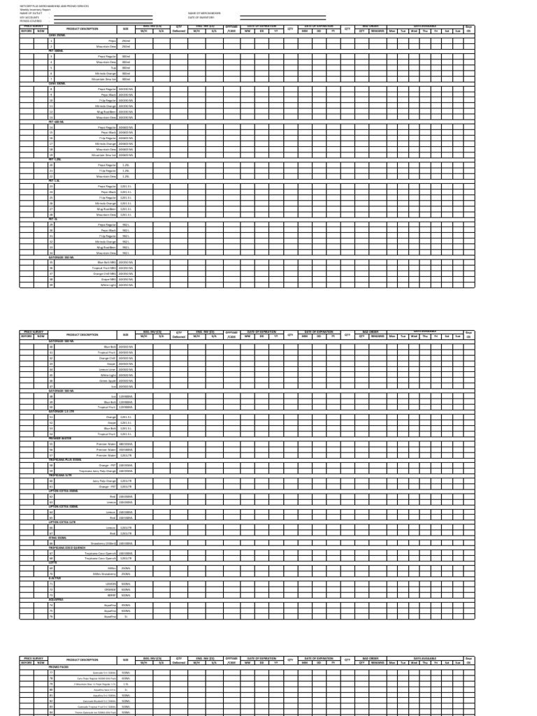 PEPSI INVENTORY FORM New | PDF | Drink | Non Alcoholic Drinks