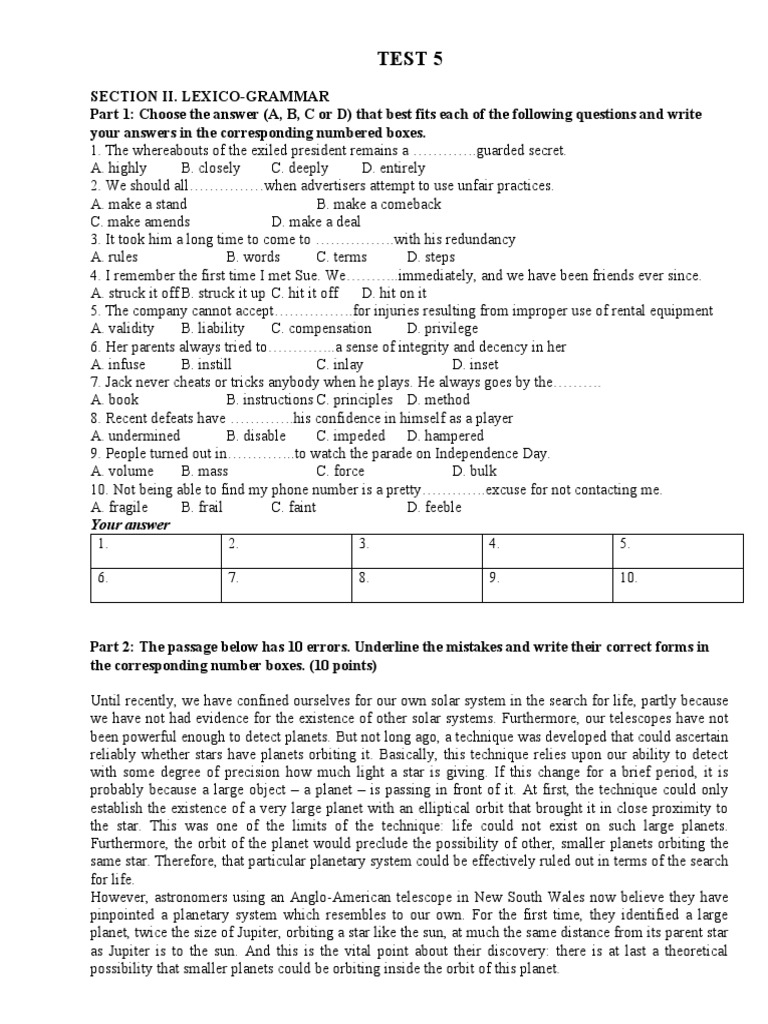 Test 5 With Key | PDF | Planets | Psychology