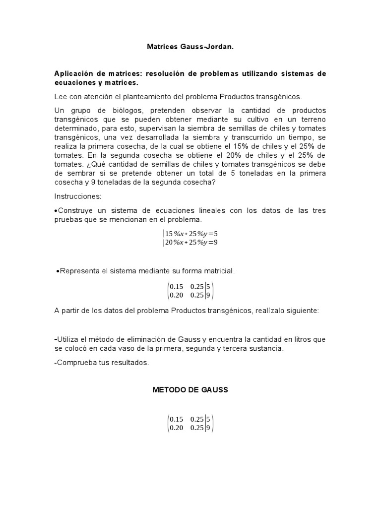 Matrices Gauss-Jordan | PDF | Algoritmos | Ecuaciones