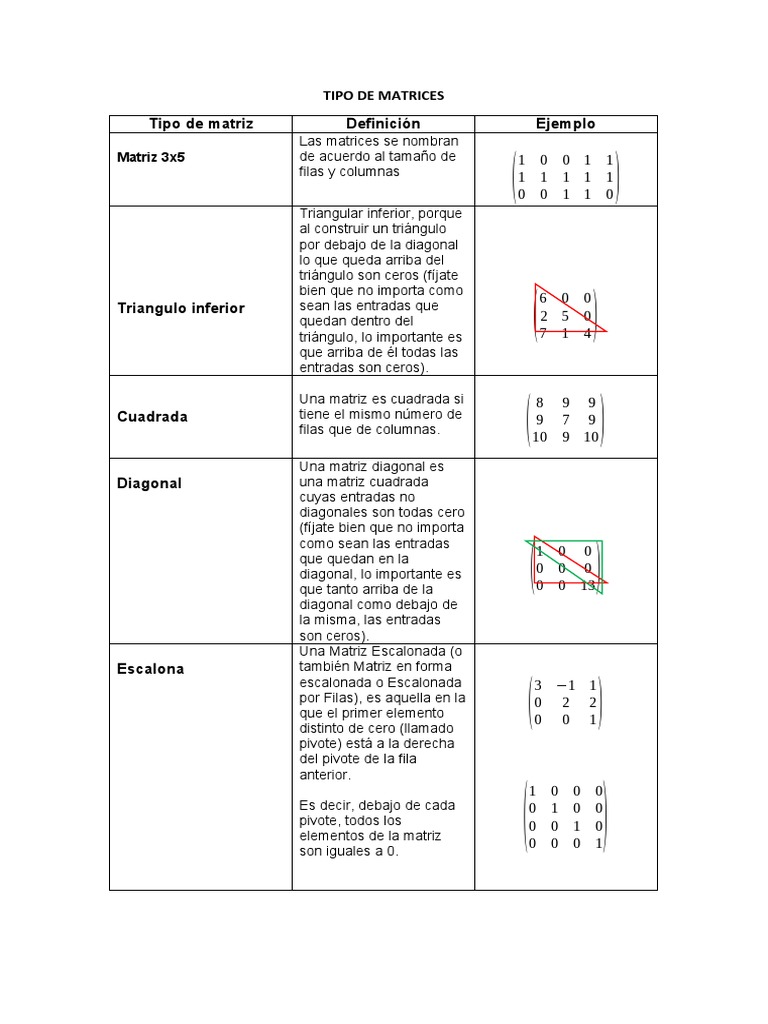 Tipo de Matrices | PDF | Matriz (Matemáticas) | Funciones y mapeos