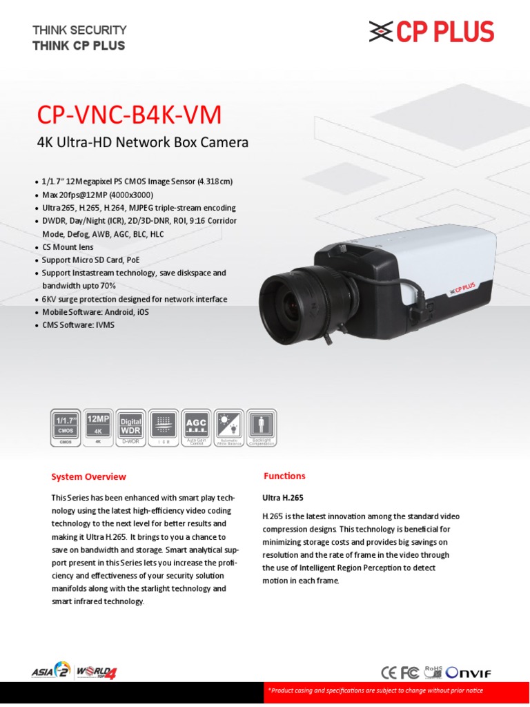 Cp-Vnc-B4K-Vm: 4K Ultra-HD Network Box Camera | PDF | Camera | Surveillance