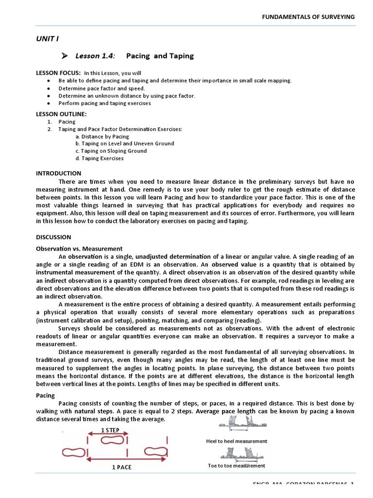 Pacing and Taping in Surveying Basics | PDF | Surveying | Measurement