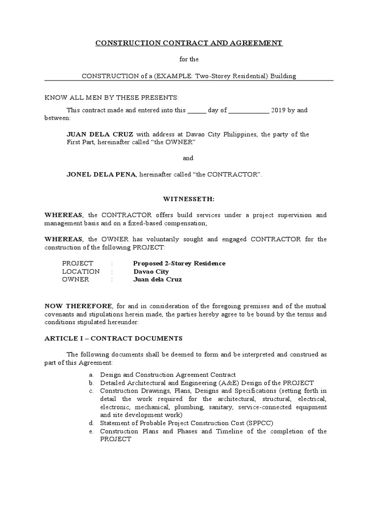 Construction Contract and Agreement | PDF | Employment | Legal Liability