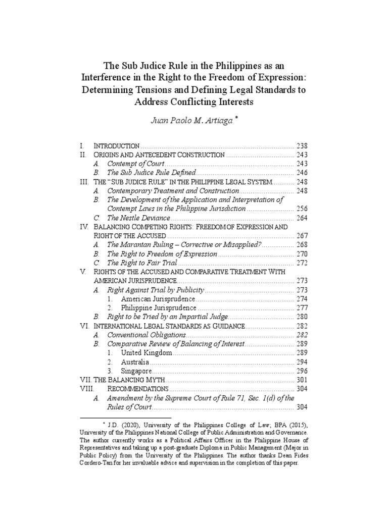The Sub Judice Rule in the Philippines: Balancing Freedom of Expression ...
