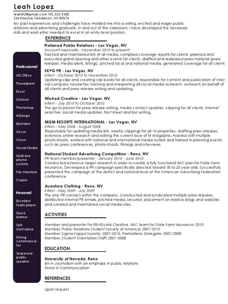 Leah Lopez Resume Final | PDF | Public Relations | Press Release