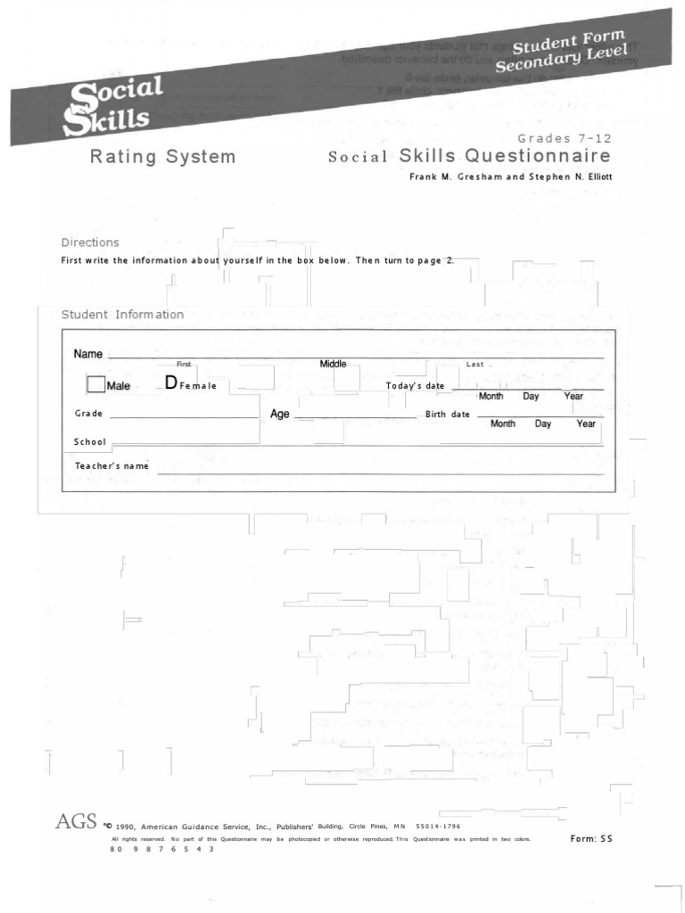 Social Skills Questionnaire | PDF | Social Psychology | Human Development