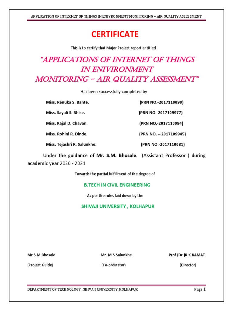 Btech Major Project Report | PDF | Internet Of Things | Air Pollution