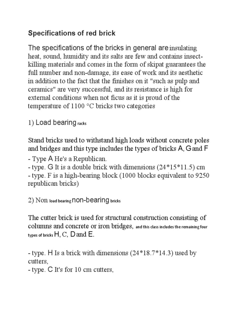 Specifications of Red Brick - Docx Web | PDF | Brick | Building Technology