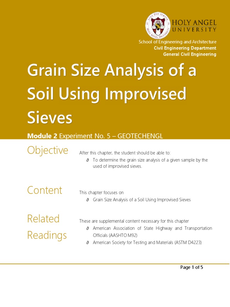 MODULE 2-EXPERIMENT NO. 5-Grain Size Analysis of A Soil Using ...