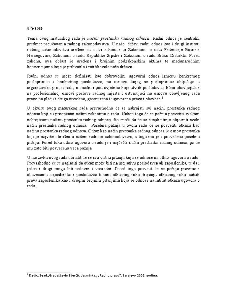 Prestanak Radnog Odnosa | PDF