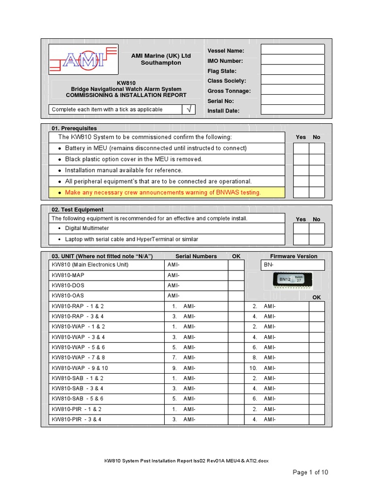 KW810 System Installation Report MEU4 | PDF | Manufactured Goods ...