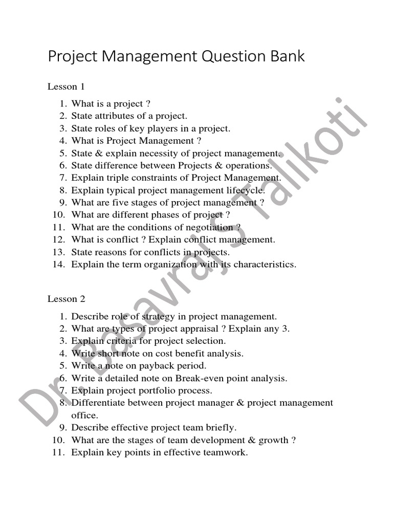 Project Management Question Bank | PDF
