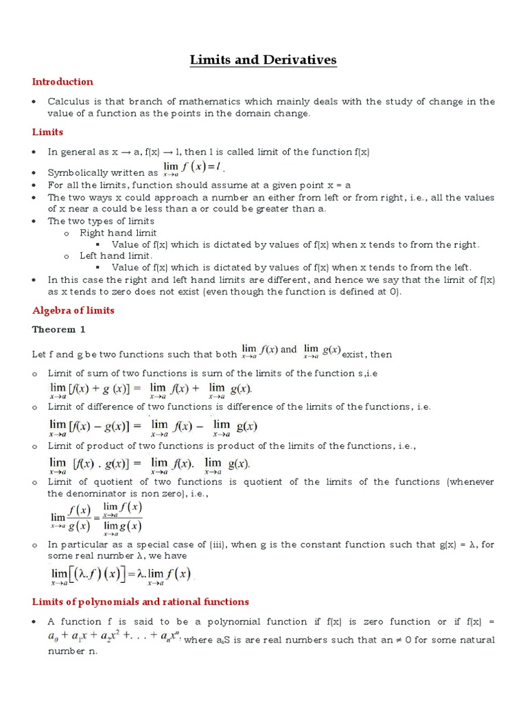 Limits and Derivatives: Theorem 1 | PDF | Function (Mathematics ...