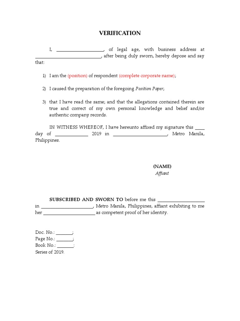 Verification: (Position) (Complete Corporate Name) | PDF