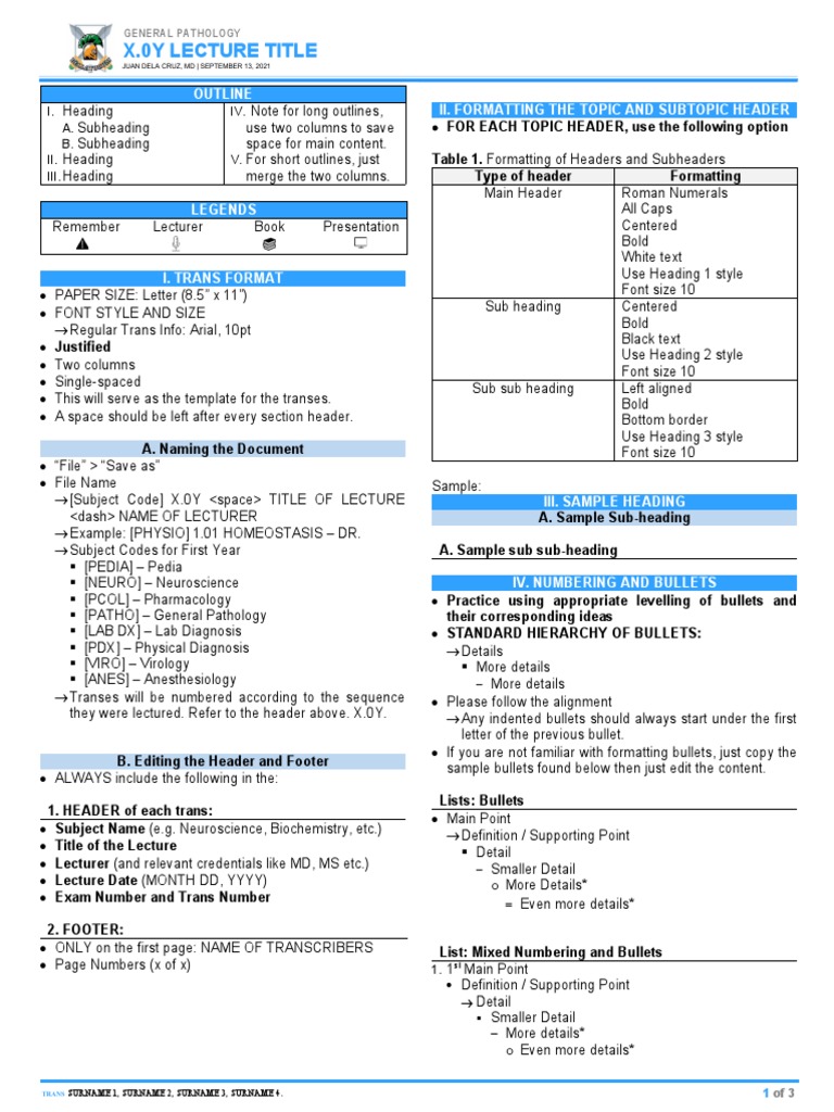 X.0Y Lecture Title: Outline Ii. Formatting The Topic and Subtopic ...