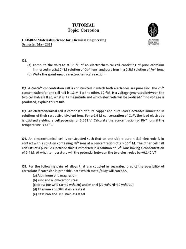 Tutorial 4 Chapter 4 - Corrosion | PDF | Corrosion | Electrochemistry