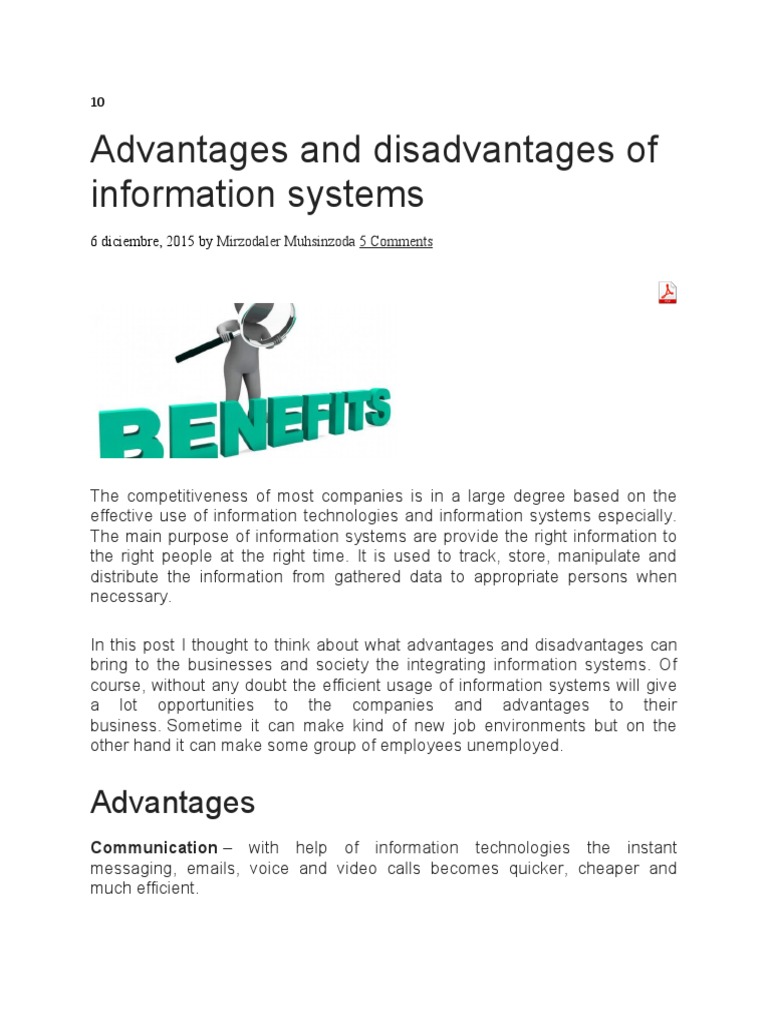Advantages and Disadvantages of Information Systems | PDF | Data ...